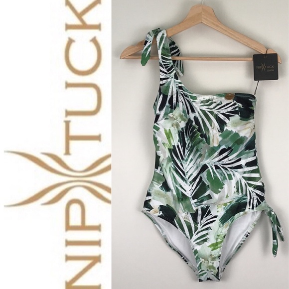 Nip Tuck | Swim | Nip Tuck One Shoulder Palm Leaf One Piece Swimsuit ...